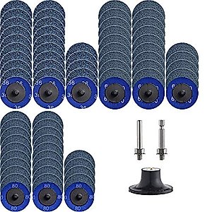 NYXCL Miroku 75Pcs Mixup 2-inch Quick Change Discs Set, Zirconia Sanding Discs with 1/4" Holder, for Die Grinder Surface Prep Strip Grind Polish Finish Burr Rust Paint Removal