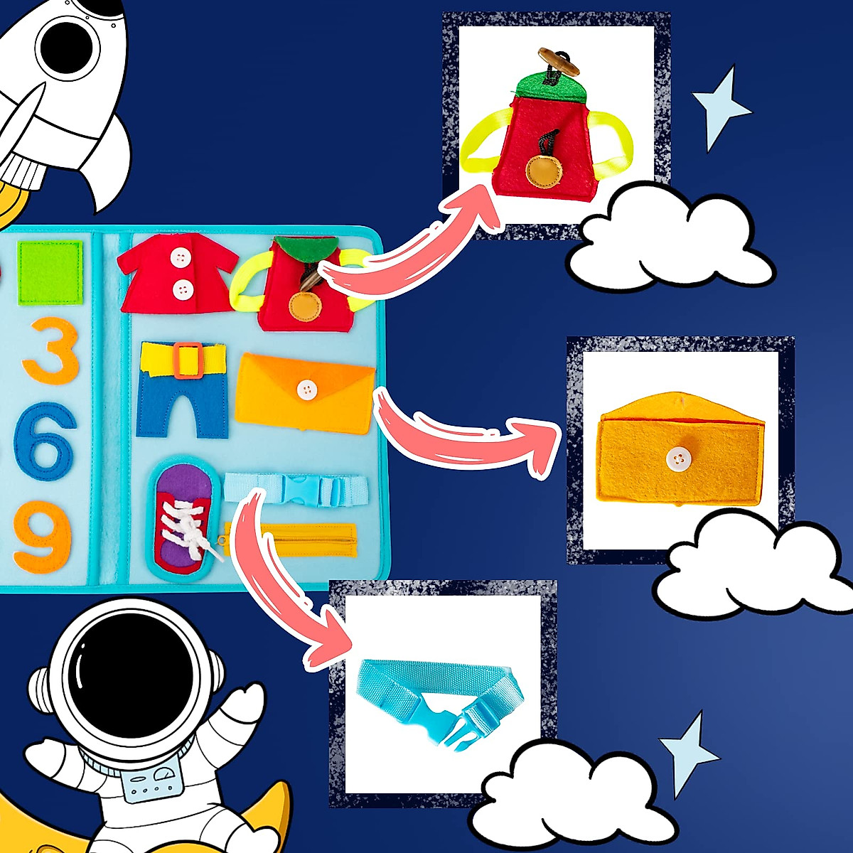 COVTOY Busy Board Montessori for 1-2 Year Old, Developing Fine Motor Skills and Basic Skills, 19-in-1 Educational Sensory Board for Toddler Toys Age 1-2, Birthday Gifts for Kids