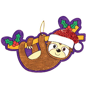 Baker Ross AX522 Christmas Sloths Wooden Decorations - Pack of 12, Christmas Decorations for Kids to Decorate and Display, Ideal Kids Arts and Crafts Project