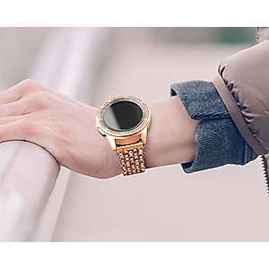 Dsytom Compatible with Galaxy Watch 42mm Band Women+ Bezel, 20mm Jewelry Watchband & Bezel Ring Cover Diamond Strap Bracelet for Samsung Galaxy Watch 4 Classic 42mm (Rose gold)