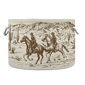 WELLDAY Cotton Rope Basket Western Desert Cowboy Baby Laundry Basket for Blankets Toys Storage Basket