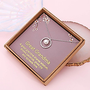 Gifts for Great Grandma - Sterling Silver Twisted Eternity Ring with Pearl Great Grandma Necklace - Great Grandma Birthday Christmas Best Great Grandma Gifts Jewelry