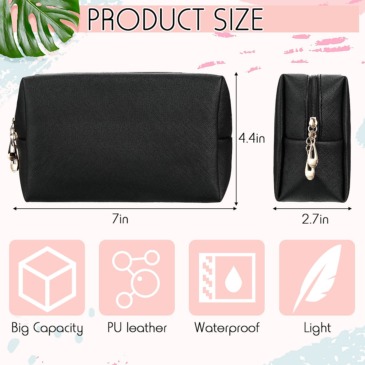 9 Pcs Small Preppy Makeup Bag Leather Zipper Cosmetic Bag Water Resistant Versatile Makeup Pouch Travel Cosmetic Organizer Portable Toiletry Bag Daily Storage Beauty Bag Organizer for Women Girls Gift