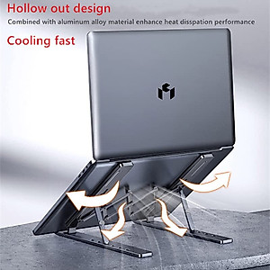 6-Levels Adjustable Laptop Stand, Gogobuddy Upgraded Full Silicone Non-Slip Laptop Stand for Desk Ergonomic Portable Notebook Holder Riser, Compatible with 10-17 inch Laptops and Tablets (Silver)