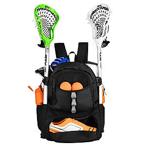 ERANT Athletic Lacrosse Bag - Extra Large Sports Lacrosse Backpack - Lacrosse Sticks Holders - Separate Cleat & Gear Compartment - Boys & Girls - Ideal for Lacrosse, Field Hockey, Gym - Black