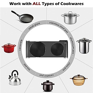 CUSIMAX Double Hot Plates Electric Burner, 1800W Countertop Cooktop with Adjustable Temperature Control, Hot Plates for Cooking Portable Electric Stove, Black Stainless Steel Cooktop, Upgraded Version