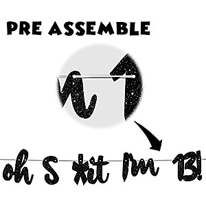 Oh I’m 13! Banner Backdrop Glitter Black Hallo Thirteen Cheers to 13 Years Old Theme Decor for Boy Girl Happy 13th Birthday Party Photo Studio Prop Flag Decorations Favors Supplies