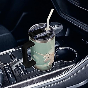 LLUTSNTH 40 Oz Vacuum Tumbler with Black Handle Leakproof Insulated Tumbler Two Horses Are Flying Stainless Steel Travel Mug with Lid And Straw Coffee Cup Cute Water Bottles Cup Holder Friendly