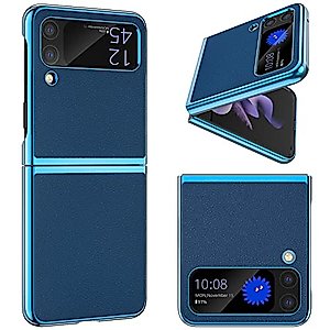 MATEPROX Slim Case for Samsung Galaxy Z Flip 3 5G, Lightweight with Non-Slip Leather Back & Electroplated Frame - Light Blue