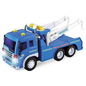 Liberty Imports Friction Powered Wrecker Tow Truck Toy Towing Play Vehicle with Lights and Sounds (Double Hooks)