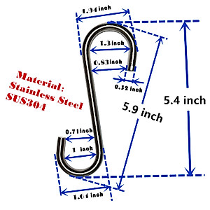 GOTOONE Heavy Duty S Hooks Hanging Metal Hook Large 304 Stainless Steel Diameter 5/16 in Rust Proof for Swing Hammock Garden Outdoor Tools