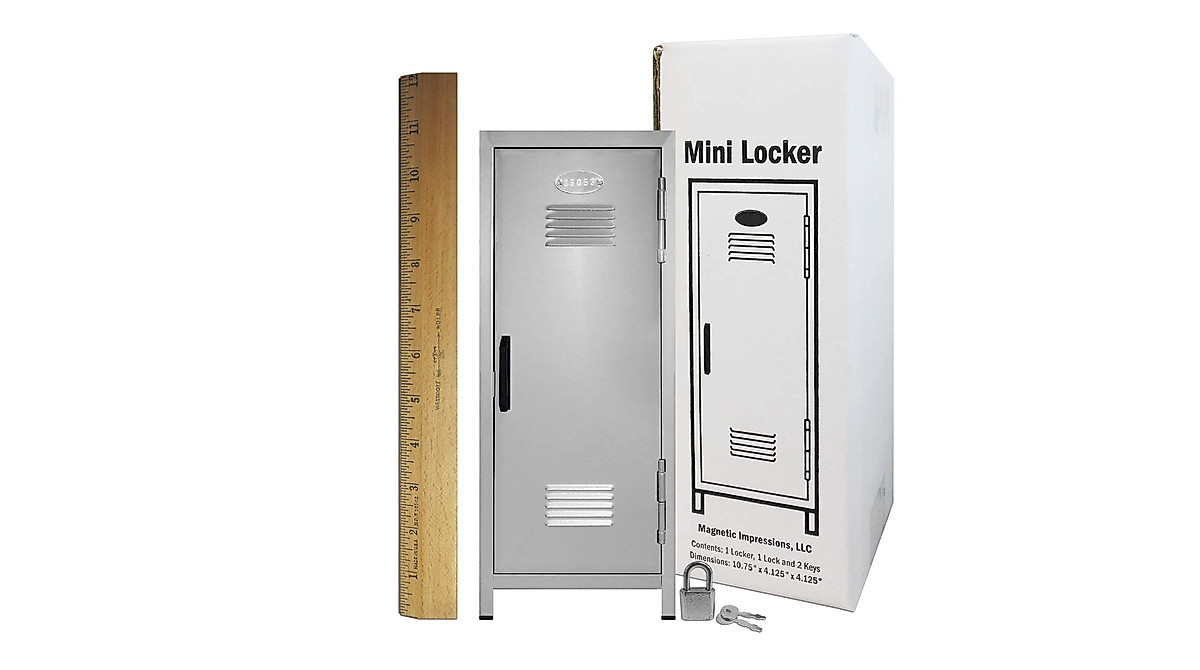Mini Locker with Lock and Key - Secure Silver Storage Box