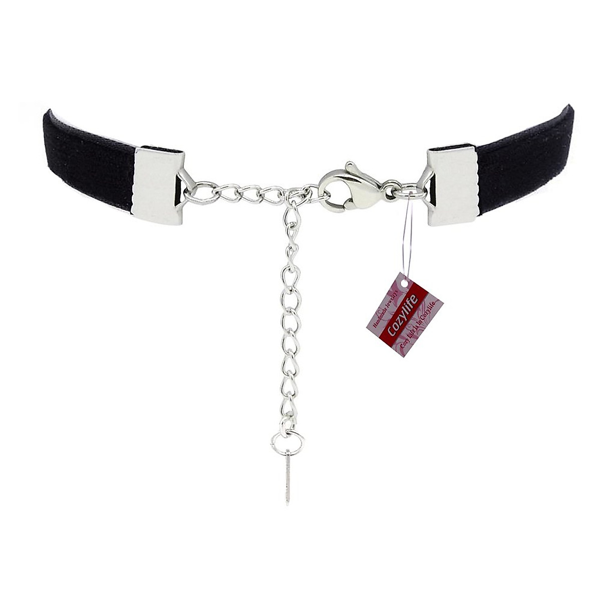 Womens Girls Black 3/8" Velvet Choker Necklace with Garnet Pendant