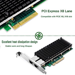 XZSNET 10G Network Card with Intel X540 Chip, 10GB PCI-E NIC Compare to Intel X540-T2, Dual RJ45 Port PCI Express X8 Ethernet Adapter Support Windows/Windows Server/Linux/Freebsd/VMware ESXi