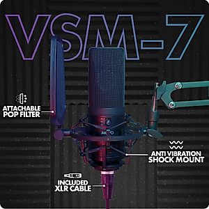 Movo VSM-7 Large Diaphragm, Multi-Pattern Studio Condenser Microphone with Shock Mount, Pop Filter, and XLR Cable - Studio Microphone for Music, Vocals, Podcasting, Gaming, Streaming and More