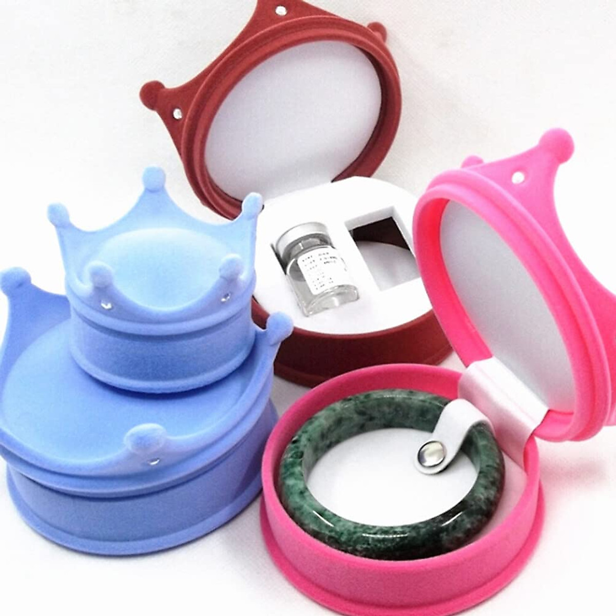 4Pcs Crown Style Jewelry Trinket Box, Decorative Unique or Home Decor (blue+pink+purple+pink)