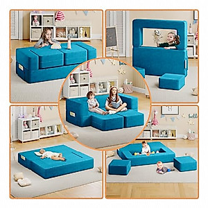 linor Kids Couch, Toddler Couch with Washable and Durable Covers, Modular Kids Sofa Couch, Foldable Loveseat & Two Ottoman, Fold Out Lounger (Navy)