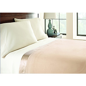 Thermee Micro Flannel Full/Queen-Size All Seasons Lightweight Sheet Blanket, Machine Wash & Dry, No Pilling, 90Lx90W, Tan