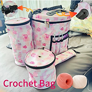 BEST Yarn Storage Bag Organizer Crochet Knitting Craft DIY Project Holder Tote for EXCEPTIONAL Organization - Lightweight STYLISH & Portable (Rose Pink)