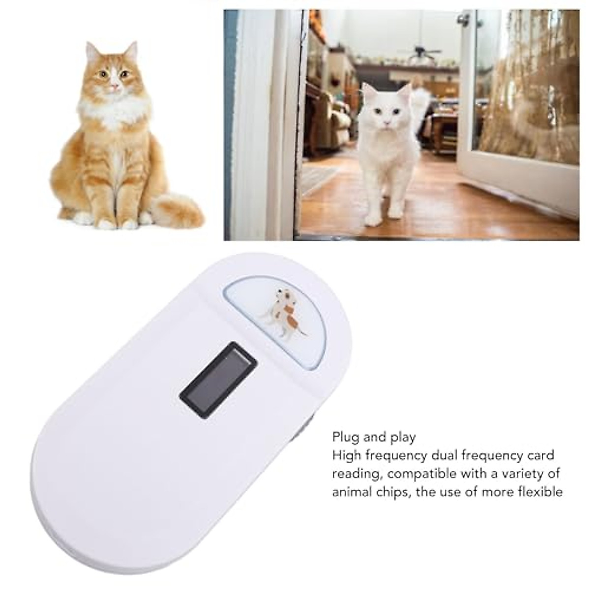 Pet Microchip Reader Rechargeable, Handheld Pet Chip ID Scanner, Pet Management, High Frequency Reading, 128 Data Storage, for Animal, Pets, Dogs, Cats (White)