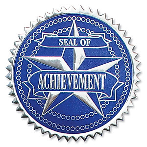 PaperDirect Deluxe Embossed Achievement Silver/Blue Foil Certificate Seals, 2 Inch, Self Adhesive, 100 Count, Embossed Seals for Certificates, Achievement and Award Stickers for School, Work, Diploma