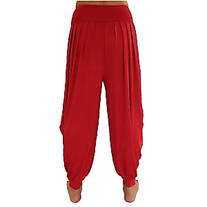 Lovely Creations Women's Drape Harem Pants Best for Dance, Yoga, Pilates, Belly Dance Fitness, Lounging - Super Soft Aladdin Pants Free Size (S-XL) (JS Red)