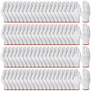 Sureio 100 Pairs Cotton Gloves Hand Cotton Liners Safety Knitted Polyester Gloves for BBQ Roping Men Women(White)