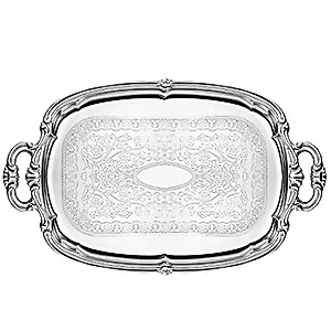 TigerChef Chrome Plated Steel Serving Tray with Handles 19.5 X 12.5 Inches for Eating, Serving Platters for Parties, Rectangular Party Platters and Foodservice Trays (2 Pack)