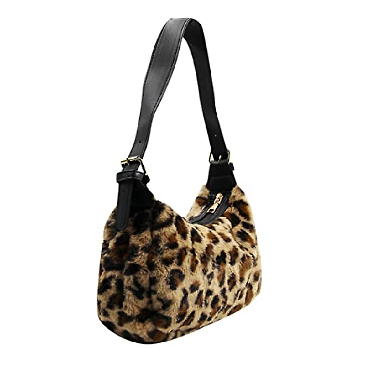 RARITYUS Women Plush Leopard Cow Print Underarm Bag Fashion Faux Fur Tote Bag Clutch Handbag with PU Strap