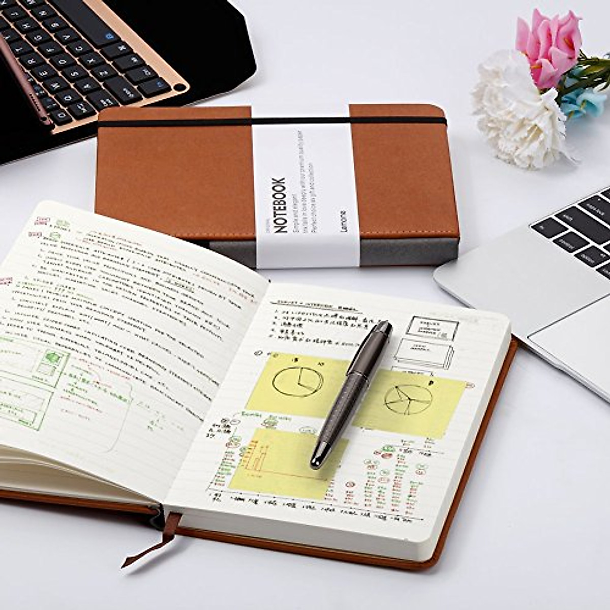 Grid Paper Notebook - Hardcover Classic Notebook with Pen Holder - Thick Premium Paper + Page Dividers Gifts 8.4 x 5.7 In
