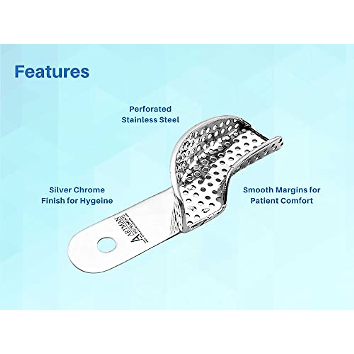 Dental Anti Gag Reflex Impression Trays Plasma Coated Perforated Stainless Steel Quick Cleaning Dentures Orthodontics by Artman Set of 5