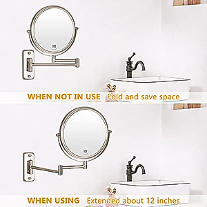 ALHAKIN Wall Mounted Makeup Mirror - 10x Magnification 8'' Two-Sided Swivel Extendable Bathroom Mirror Nickel Finish