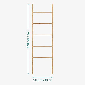 Navaris Bamboo Towel Ladder - Wood Rack for Towels, Clothes, Blankets - Wall Leaning Wooden Rack for Bathroom, Bedroom - 5-Tier Towel Holder Stand