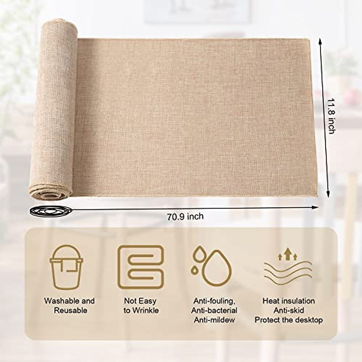 6 Pcs Burlap Table Runner Rustic Linen Table Runner Farmhouse Table Decor Burlap Woven Fabric Burlap Fabric Placemat Rustic Long Roll Wedding Home Decor for Coffee Table Christmas, 11.8 x 70.9 Inch