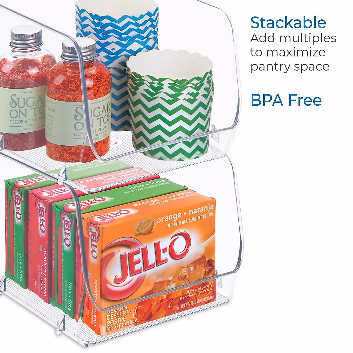 iDesign Linus Stacking Organizer Bins for Kitchen, Pantry, Office, Bathroom- Medium-Clear