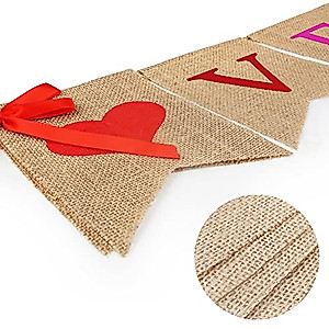 Valentines Day Decor, Love Burlap Banner Valentines Decorations 28 Pcs Felt Heart Garland Banner Hanging Heart Garland Rustic Valentine Décor for Home Mantle Fireplace Wall