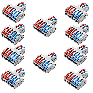 tatoko 10PCS Mini Fast Wire Connector Universal Wiring Cable Connector Push-in Conductor Terminal Block Two in and Six Out