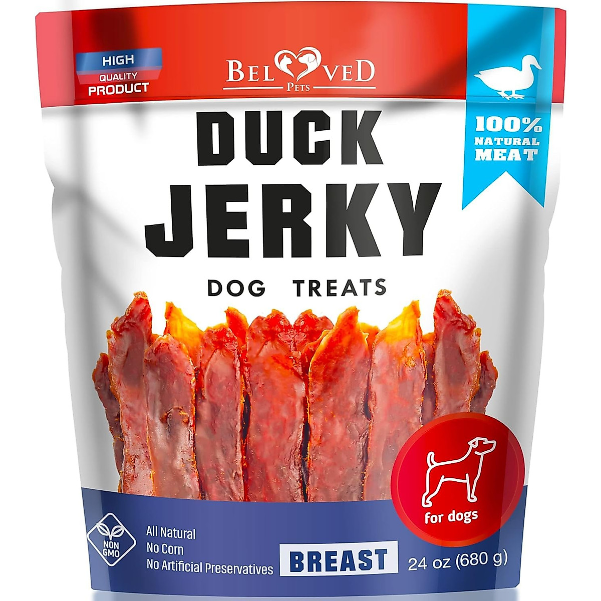 Duck Jerky Dog Treats - Human Grade Pet Snacks - Natural High Protein Meat Dried Strips - Best Chews for Training Small & Large Dogs - Bulk Soft Pack