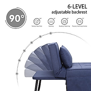 Sofa Bed, 4 in 1 Multi-Function Folding Ottoman Breathable Linen Couch Bed with Adjustable Backrest Modern Convertible Chair for Living Room Apartment Office,Blue