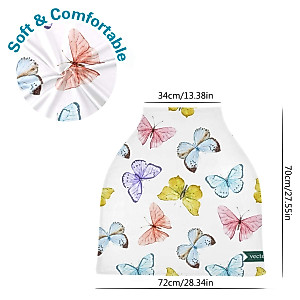 Nursing Cover Breastfeeding Scarf Colorful Butterflies - Baby Car Seat Covers, Stroller Cover, Carseat Canopy (810b)