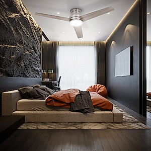 hykolity 52 inch Flush Mount Ceiling Fan with LED Lights(3000K/4000K/5000K) Remote Control, Noiseless Reversible Motor, Low Profile Ceiling Fan, 3 Speed, ETL, DOE, CEC Listed, Brushed Nickel