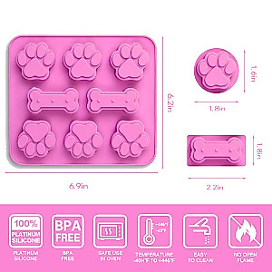 2 Pcs Silicone Puppy treat molds, Dog Paw and Bone Mold Ice Cube Mold, Jelly, Biscuits, Chocolate, Candy Baking Mold, Oven Microwave Freezer Dishwasher Safe-Pink & Blue (2)