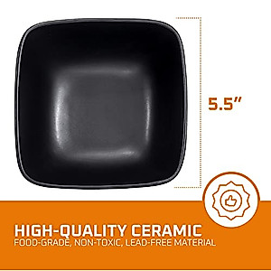 Bruntmor 26 Oz Black Porcelin Ceramic Square Soup Bowls with Handles, Soup Crocks Set of 6, Large Black Soup Bowls For Kitchen, Side Dish, Soup, Cereal,ice ice cream and Salad, Perfect for Christmas
