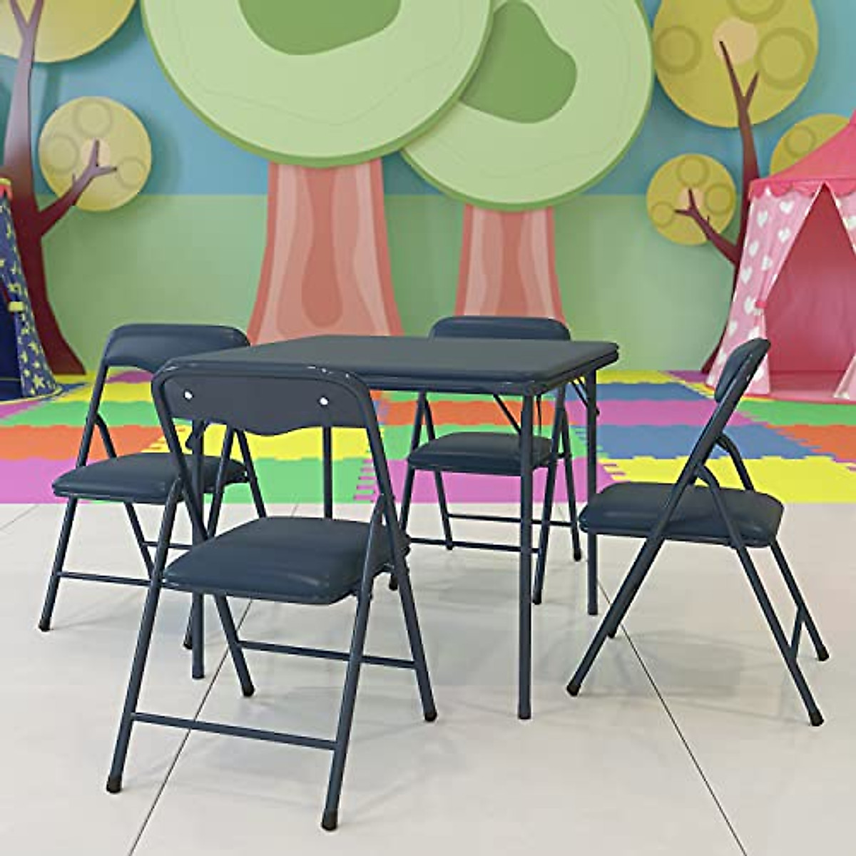Flash Furniture Kids Navy 5 Piece Folding Table and Chair Set