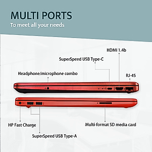 HP 15.6” HD Student Laptop, Intel Pentium Silver N5030, 32GB RAM, 2TB PCIe SSD, Intel UHD Graphics, HD Webcam, Numpad, Wi-Fi 5, Bluetooth, Win 10 S, Red, 32GB Snowbell USB Card
