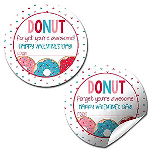 You're Awesome Donut Themed Valentine Party Favor Sticker Labels for Kids, 40 2" Party Circle Stickers by AmandaCreation, Great for Classroom Valentines, Envelope Seals, Gifts, Treats