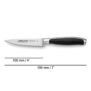 ARCOS Paring Knife 4 Inch Stainless Steel. Professional Kitchen Knife for Cut, Peel and Clean Food. Ergonomic Polyoxymethylene Handle and 100 mm Blade. Series Kyoto. Color Black