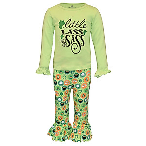 Unique Baby 2 Piece Girls Double Ruffle Leggings and Long Sleeve Shirt Clothes Set Kid and Toddler Girl St Paricks Day Outfit (7 Years, Little Lass)
