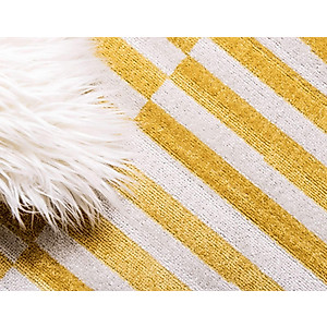 Unique Loom Williamsburg Collection Casual Transitional Thick Alternating Stripes Area Rug, 4 x 6 ft, Yellow/Beige