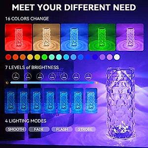 ZCWZMW Crystal Lamp Rechargeable Crystal Table Lamp with Touch Control Crystal Rose Lamp, 16 Colors Changing Lamp Night Light Rose Diamond Table Lamp for Nightstand, Living Room, Bedroom, Party